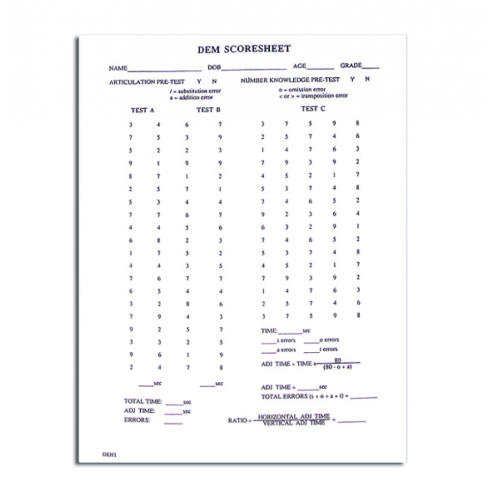Developmental Eye Movement™ Test (DEM™) - Fu Kang Online Store