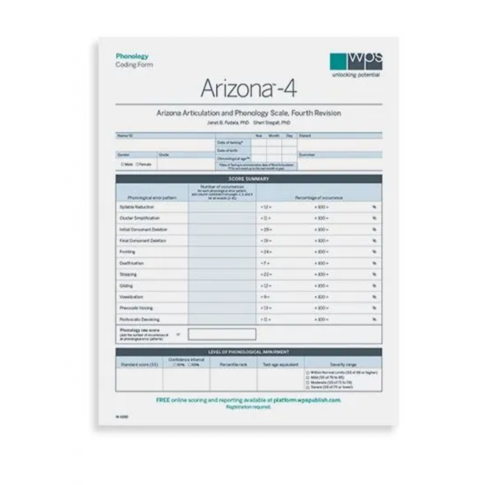 (Arizona™-4) Arizona Articulation and Phonology Scale, Fourth Revision ...